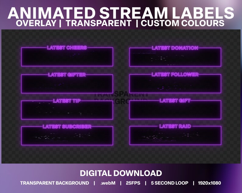 Neon Glitch Animated Stream Labels: Twitch Overlay (digital Download ...