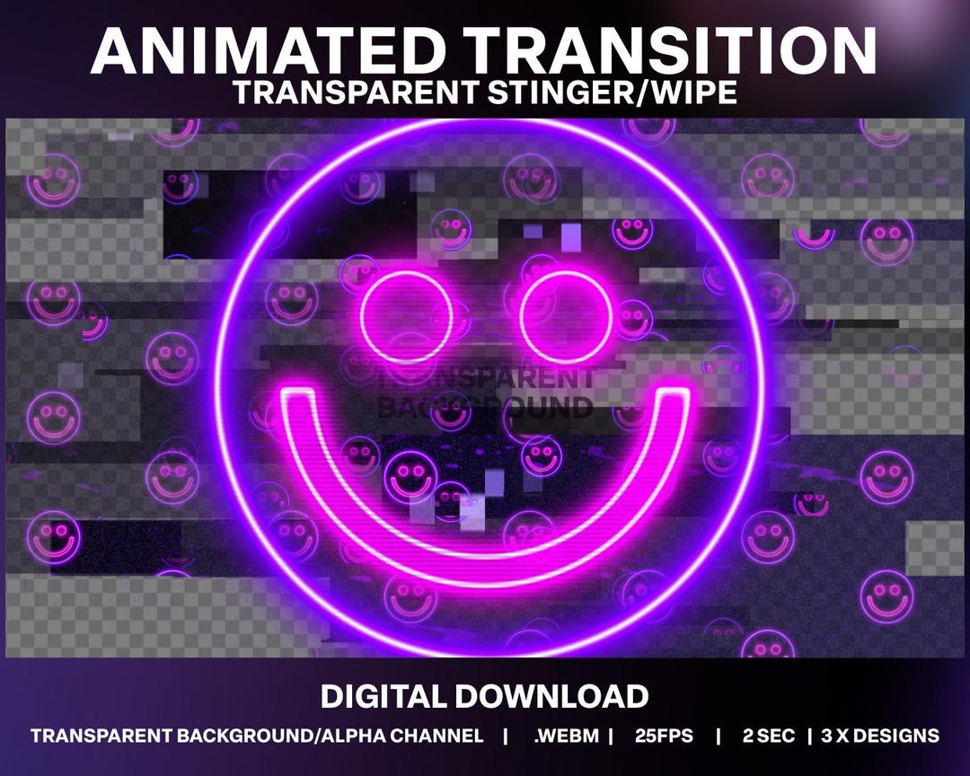 Smiley Face Neon Glitch Animated Transition | Cyber Film Distortion ...
