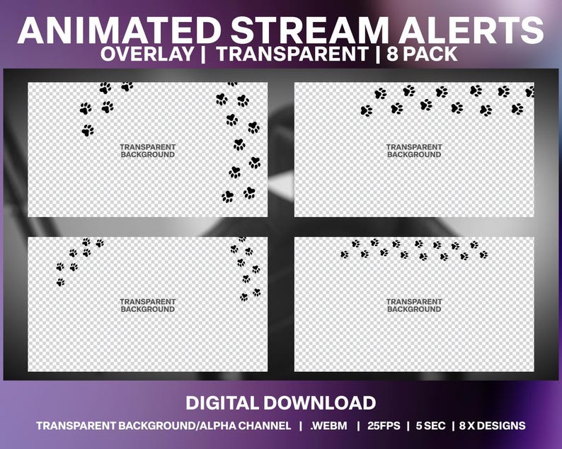 Paw Prints Animated Stream Overlay Bundle | Cat, Dog, Puppy, Kitten ...