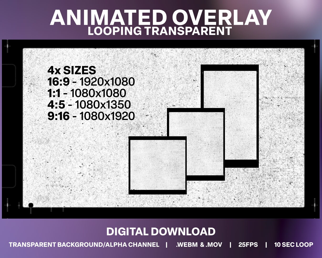 Film Frame Animated Transparent Overlay | 8mm Film Frame | VHS Old Film ...