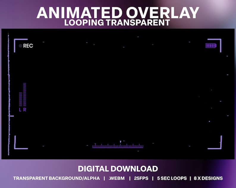 Animated Camera Overlay: Purple Glitch Stream Decoration (digital ...