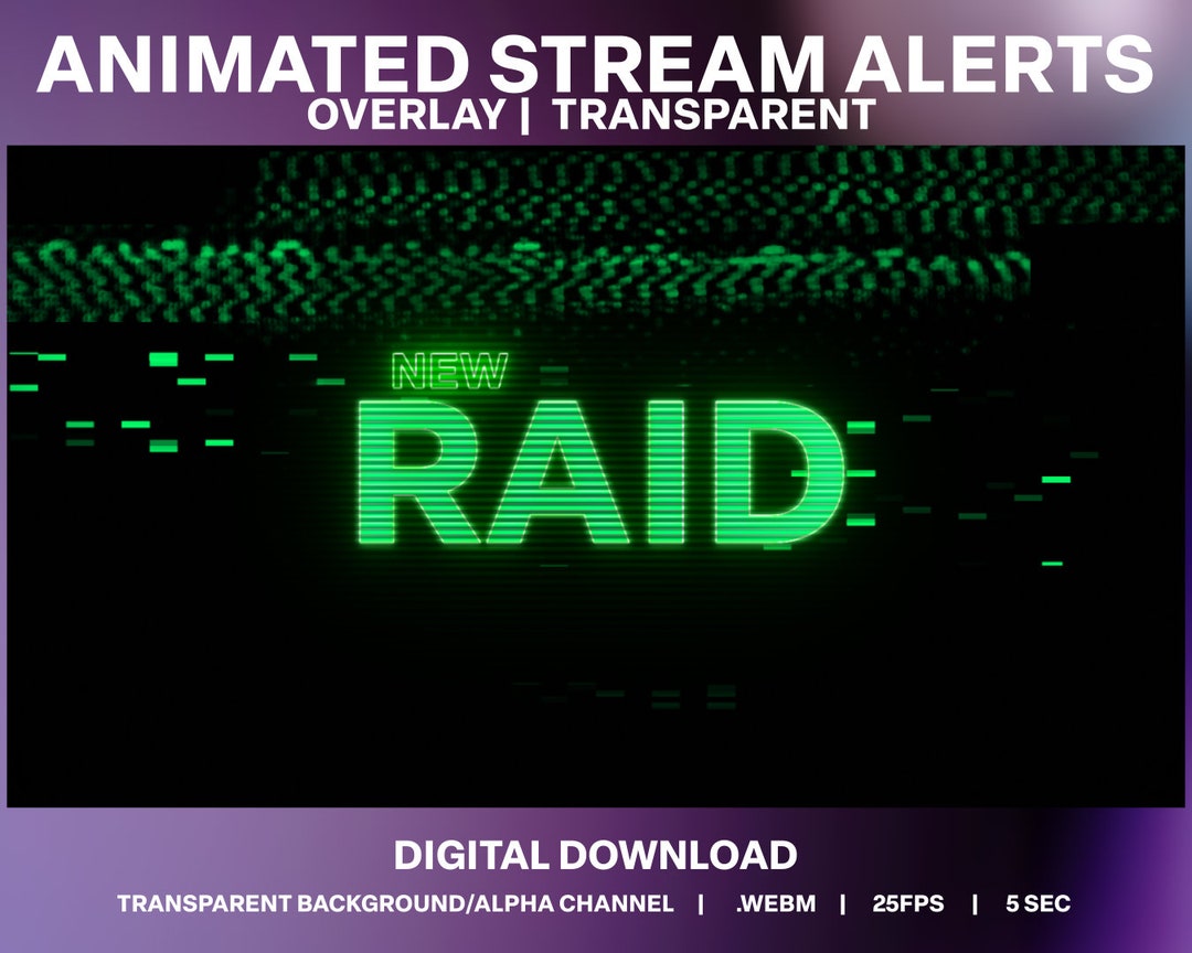 Neon Glitch Animated Stream Alerts: Green Twitch Overlays (digital ...