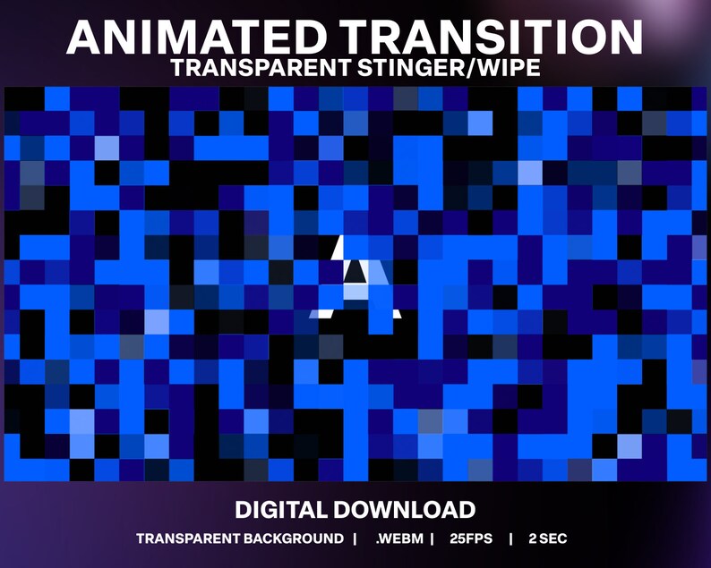 8-bit Pixel Stream Transition: Blue Chequer Twitch Wipe (digital ...