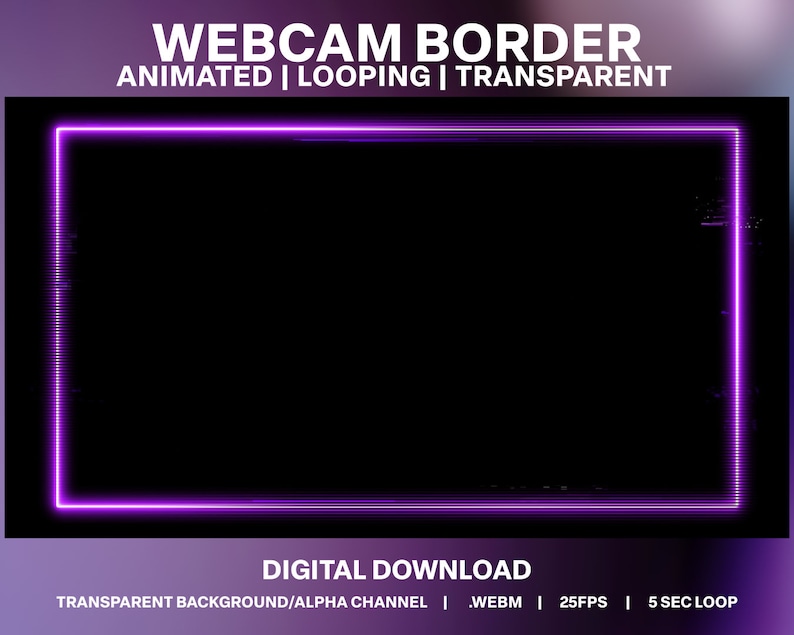 Purple Neon Glitch Animated Webcam Border Cyber Glitch Camera Stream ...