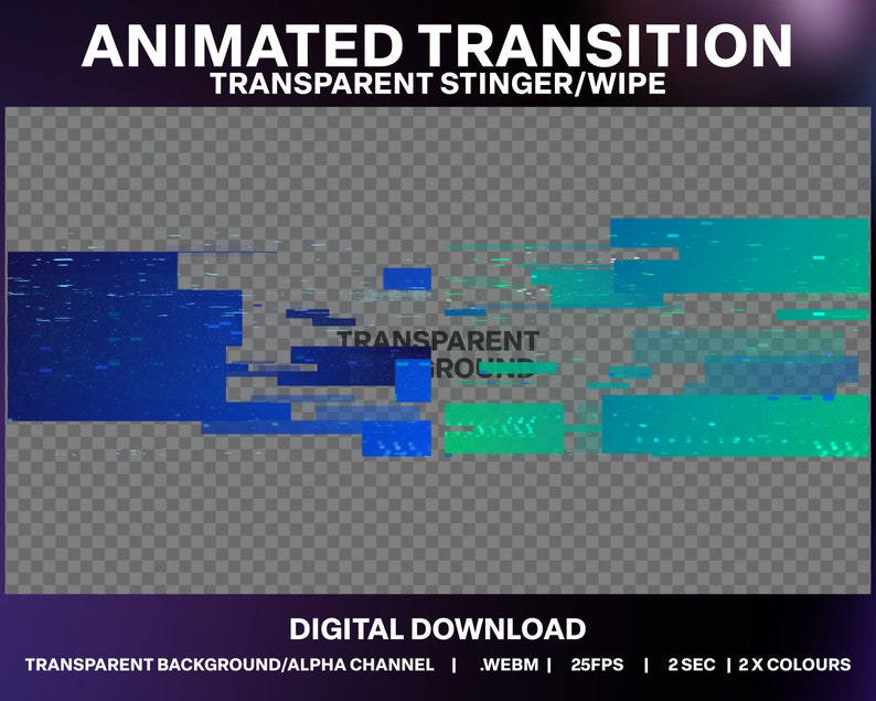 Neon Cyber Glitch Animated Stream Transition: Blue/green (digital ...