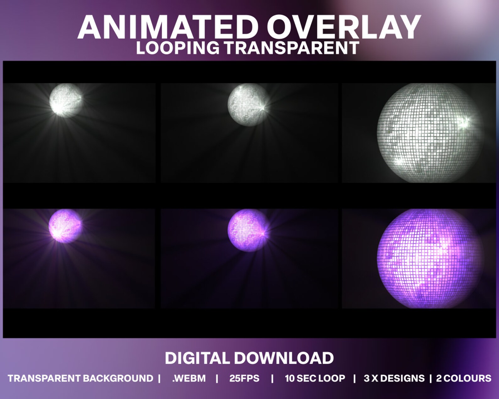 Disco Ball Animated Overlay Loops | Twitch DJ Stream Lights | Mirror ...