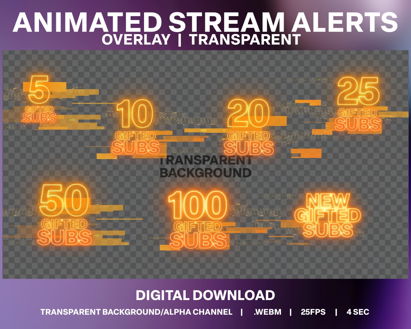 Neon Glitch Twitch Sub Alerts: Animated Cyberpunk Stream Overlay ...