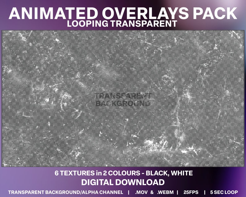 Old Film Noise Animated Transparent Overlay 6 Pack | Texture Grunge ...