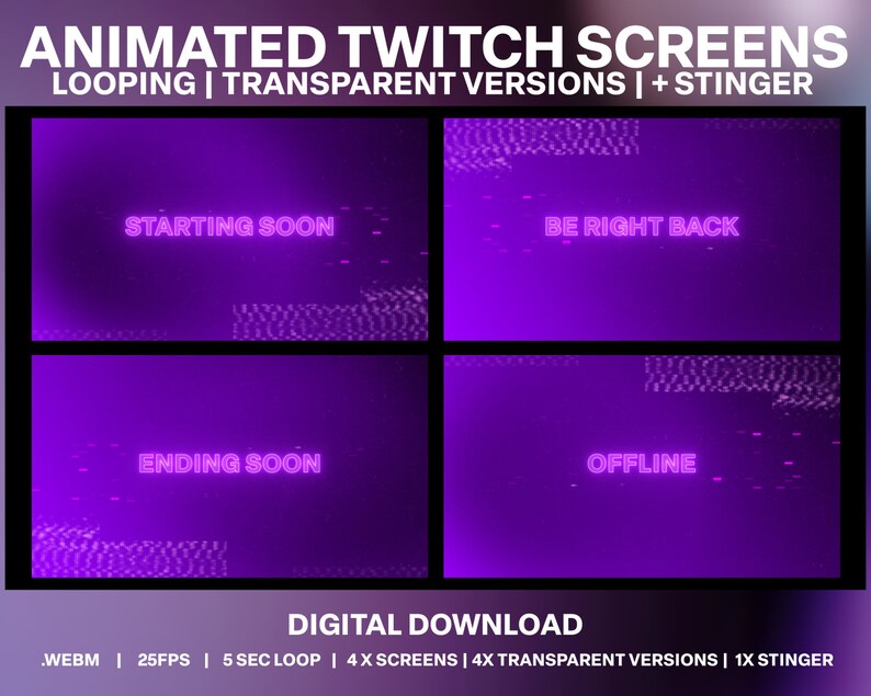 Neon Glitch Animated Twitch Stream Screens: Cyber Punk Overlay (digital ...