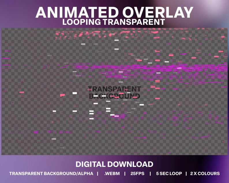 Cyber Glitch Animated Overlay | VHS Film Distortion Stream Decoration | Pink Looping Transparent ...