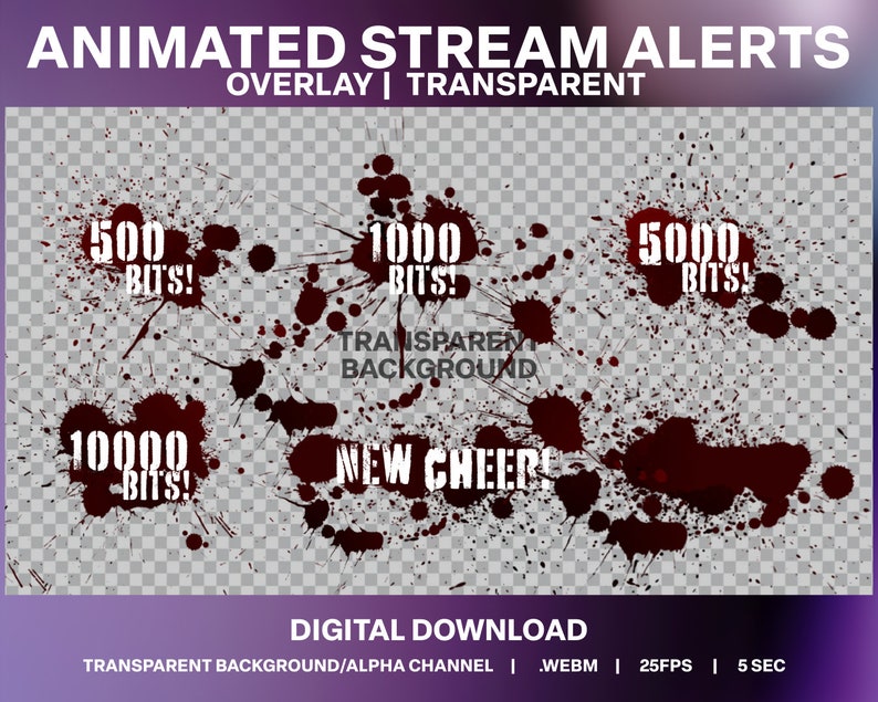 Splatter Twitch Bits Animated Alert | Creepy Paint Splat Stream Cheers Overlay | Horror Blood ...
