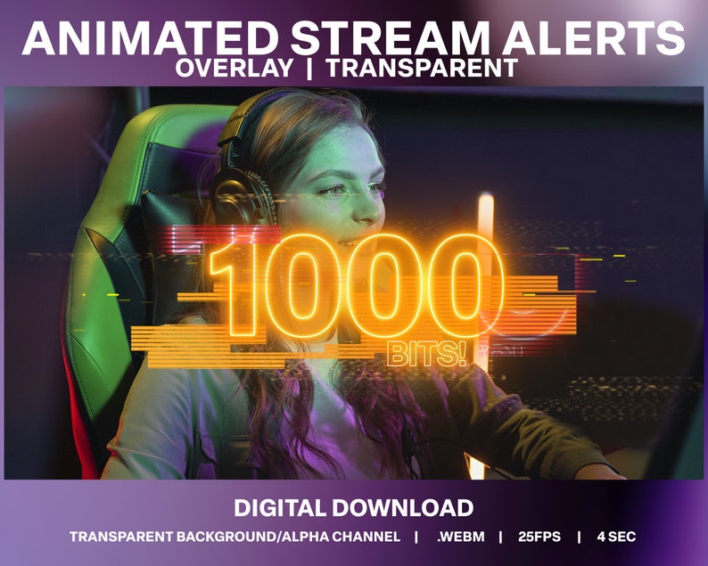 Neon Glitch Animated Twitch Cheer Alerts: Cyber Punk Stream Overlay ...
