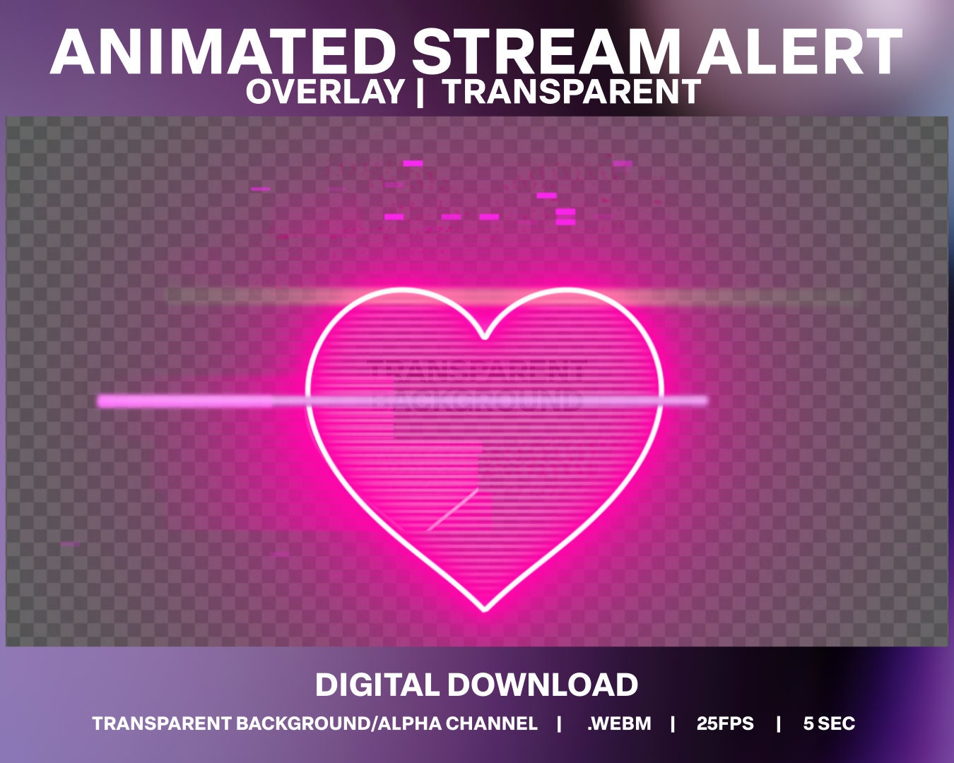 Pink Heart Glitch Animated Alert | Neon Valentine Stream Scene ...