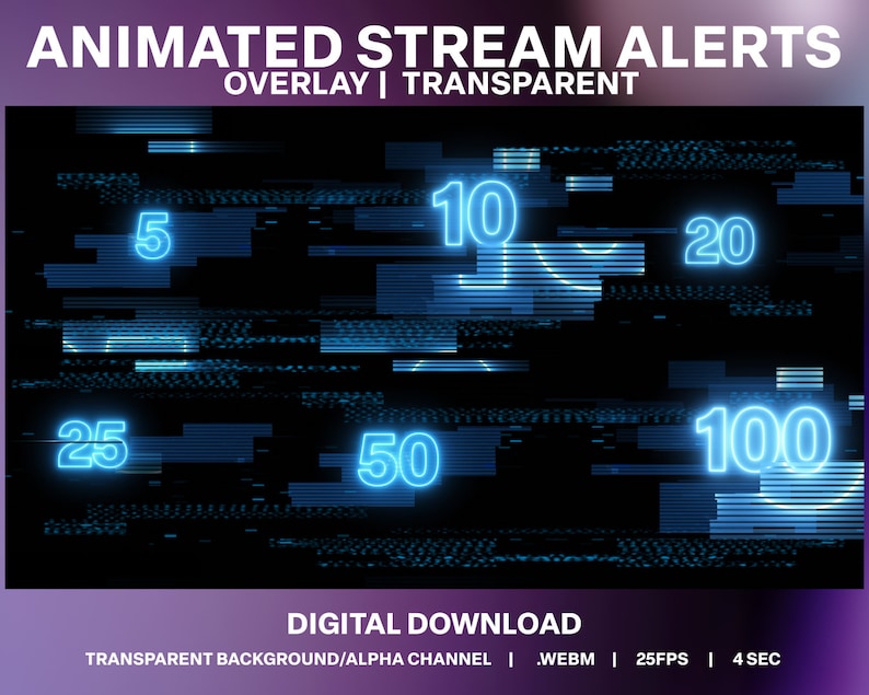 Neon Glitch Gifted Subs Alert Twitch Subscriber Stream Animated Overlay ...