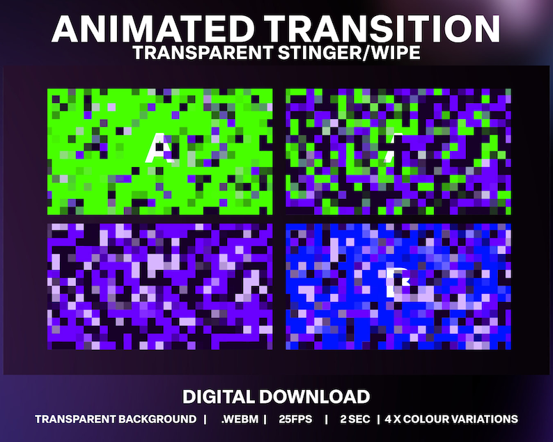 Cute 8bit Pixel Animated Transition Pixel Stream Overlay Stinger Pack ...