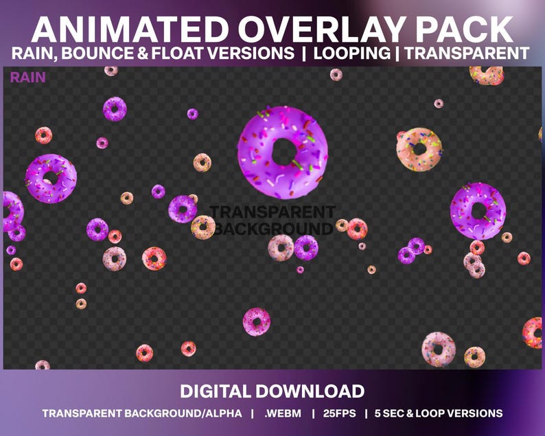 Animated Donut Rain Stream Overlay: Twitch, Youtube, Facebook (webm ...