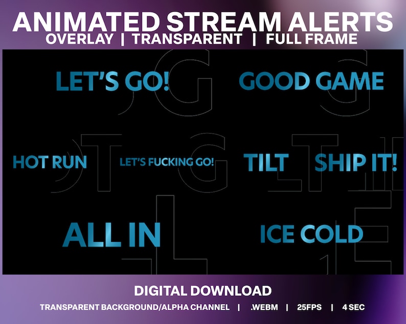 Blue Animated Text Stream Alerts Game Alert Overlays Full Frame Cheer ...
