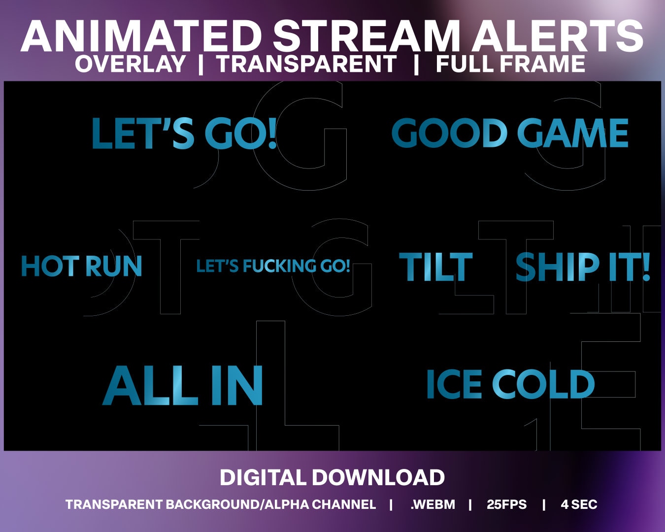Blue Animated Text Stream Alerts Game Alert Overlays Full Frame Cheer ...