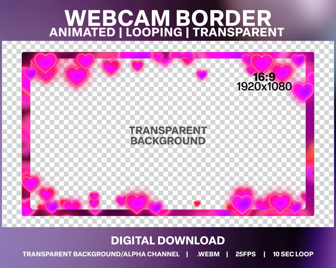 Pink Hearts Animated Stream Overlay: Valentine's Webcam Border (digital ...