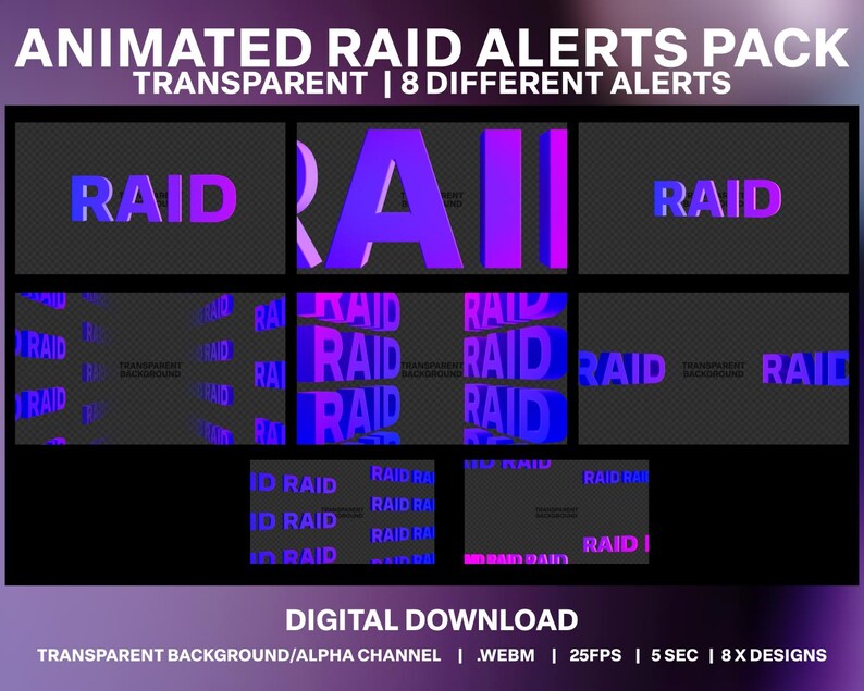 Animated 3D RAID Stream Alerts: 8 Designs, Modern Gaming Overlay (webm ...