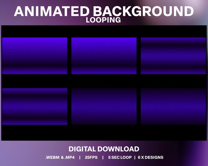 Purple Grid Animated Background Loop: Retrowave Stream Overlay (digital ...