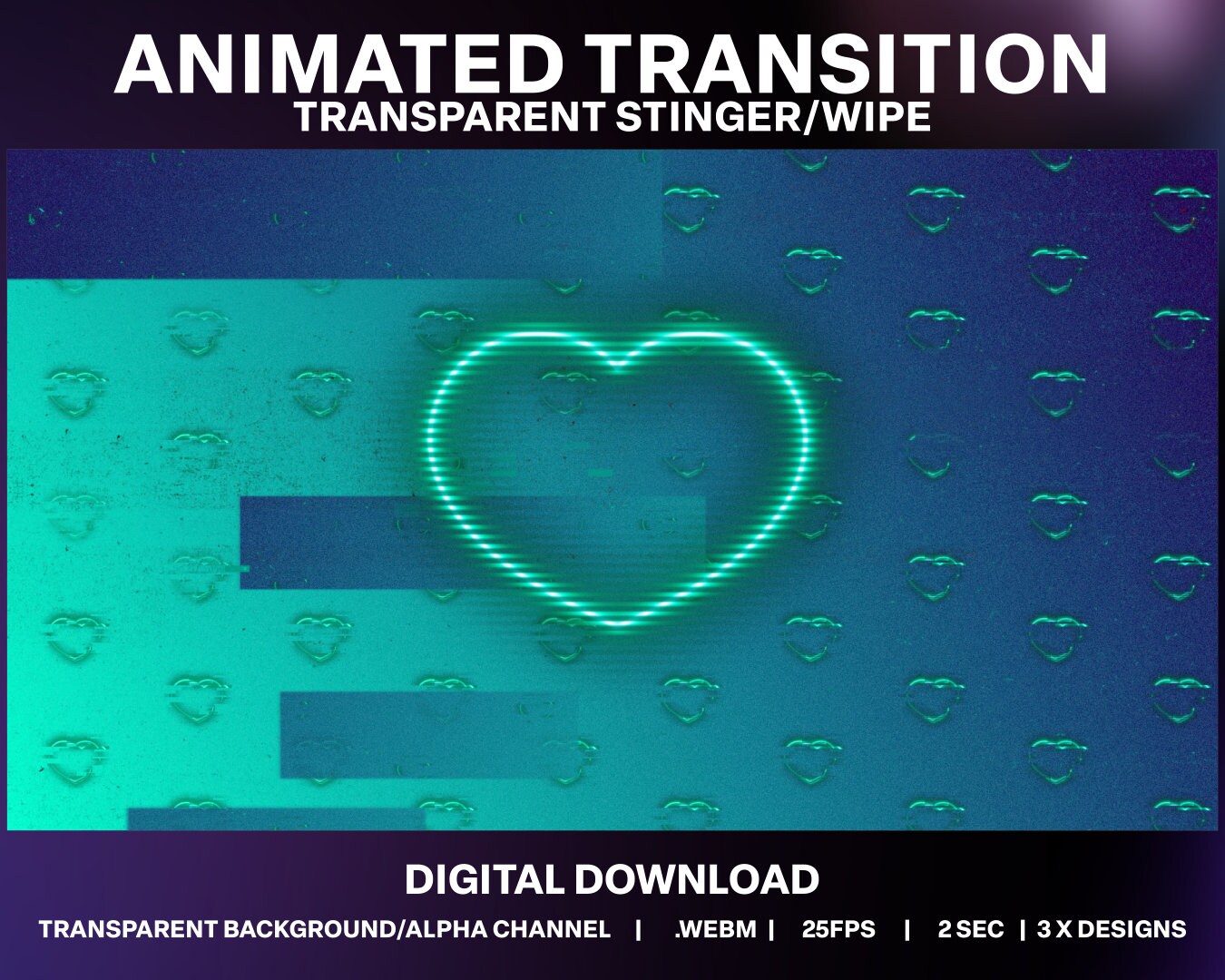 Glitch Glowing Heart Animated Transition Valentines Stream Wipe Neon ...