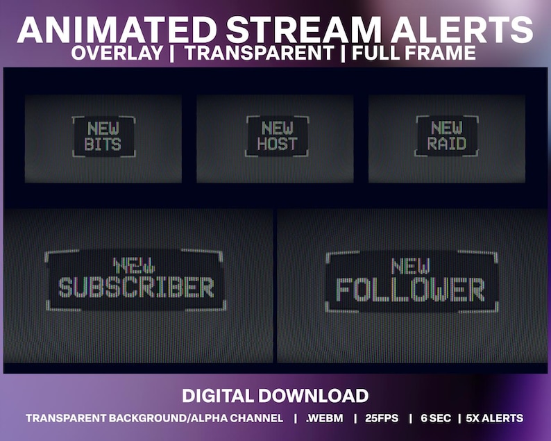 Glitchy CRT Stream Alerts: Retro VHS Twitch Overlays (digital Download ...