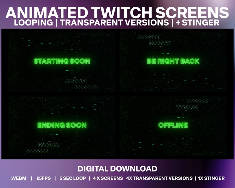 Neon Glitch Animated Twitch Stream Screens VHS Cyber Punk Noise Stream ...