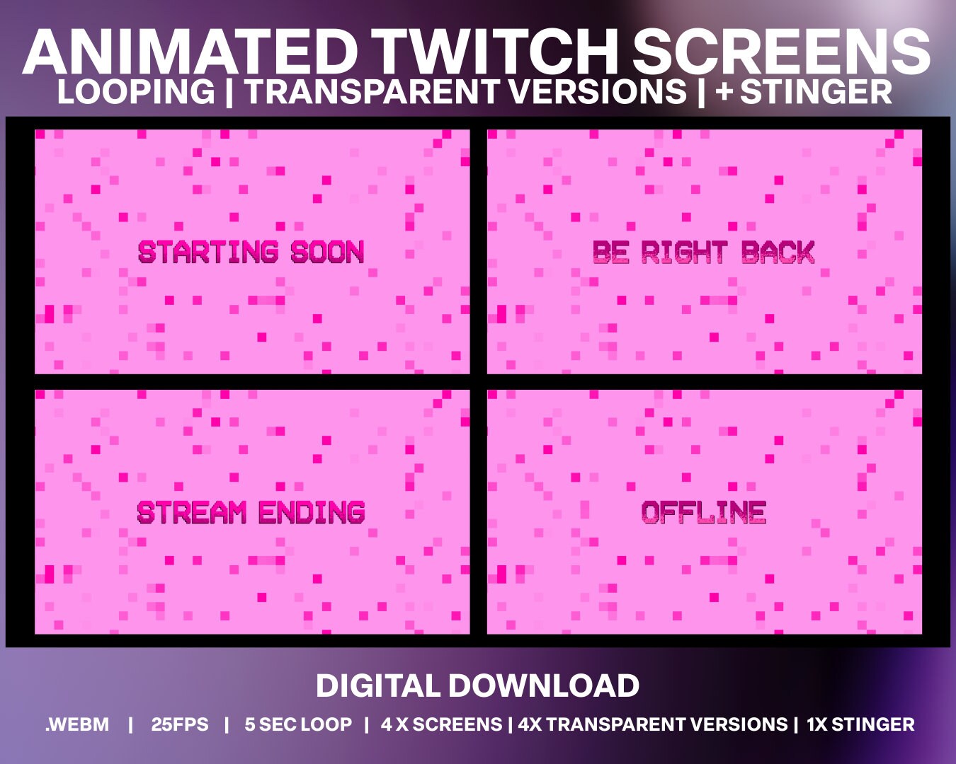 8bit Pixel Animated Stream Screens Pixel Art Overlays Twitch Stream ...