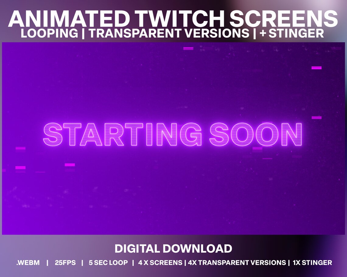 Neon Glitch Animated Twitch Stream Screens: Cyber Punk Overlay (digital ...