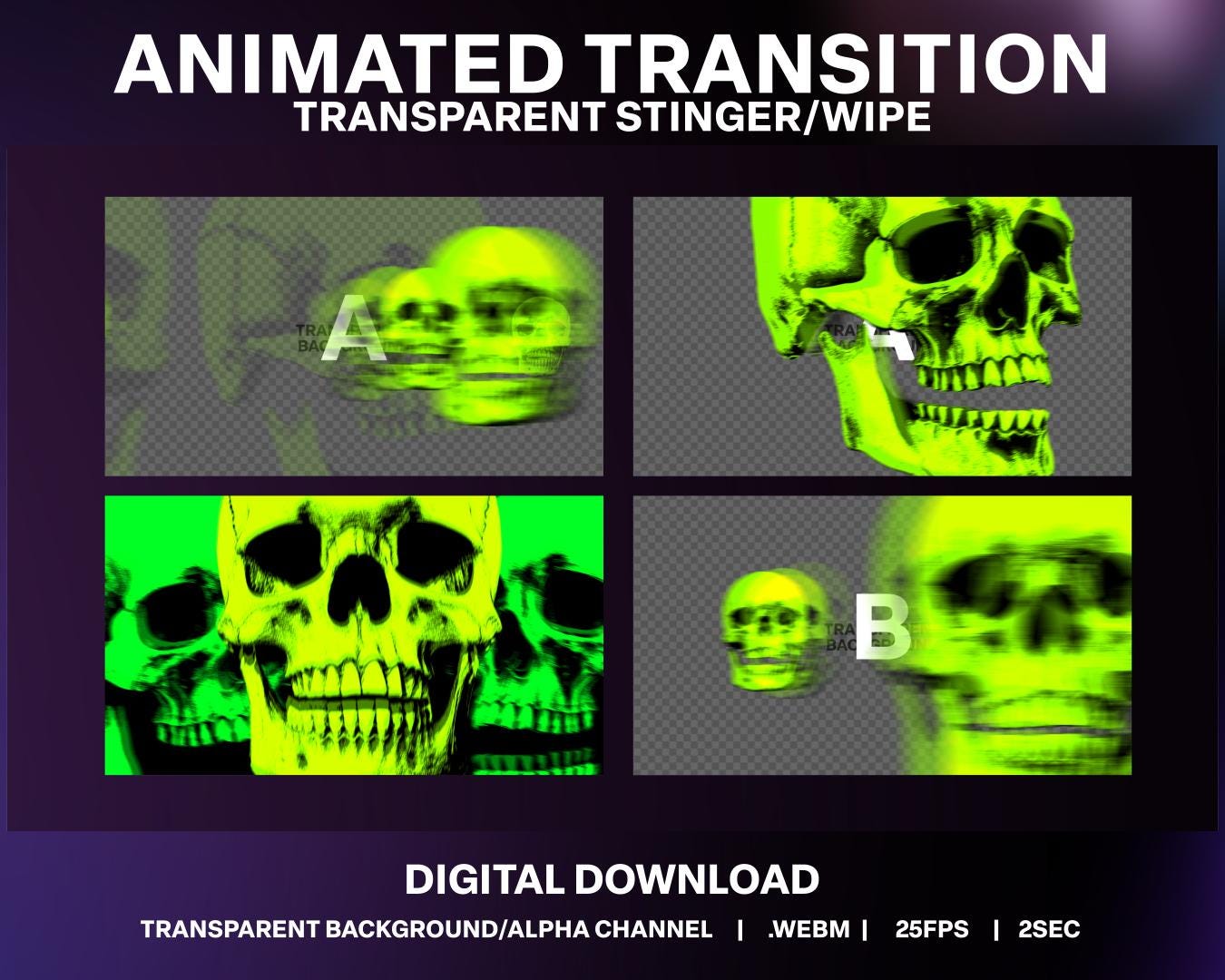 Animated Green Skull Stream Transition: Horror Film Overlay (digital ...