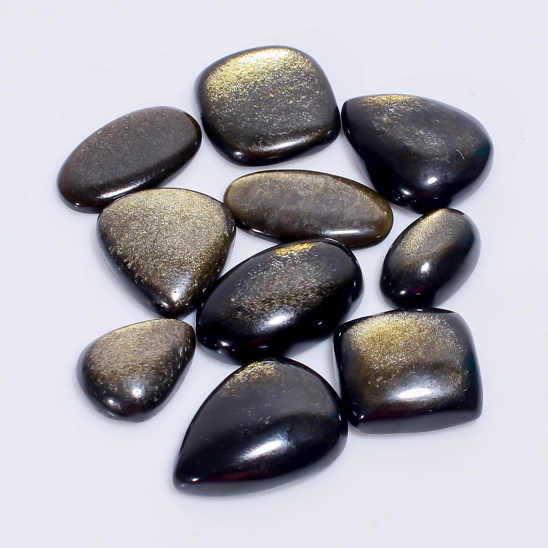 10 Pieces Golden Sheen Obsidian Gemstone Lot Mix Shape Golden Obsidian ...