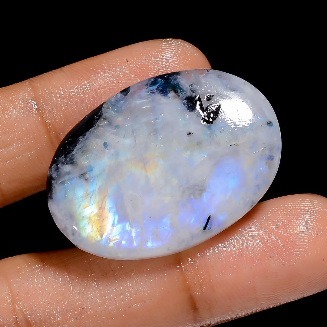 Natural Rainbow Moonstone Cabochon Large Oval Shape Rainbow Fire ...