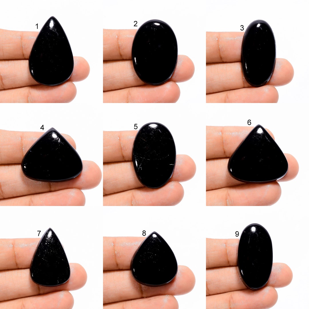 Natural Black Onyx Gemstone Oval Pear Shape Black Onyx Cabochon Loose ...