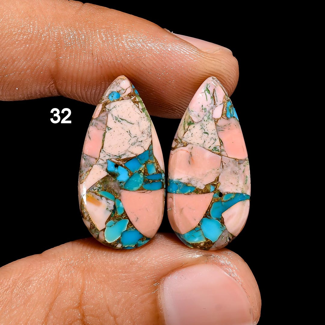 Natural Spiny Copper Multi Turquoise Cabochon Gemstone Pair Spiny ...