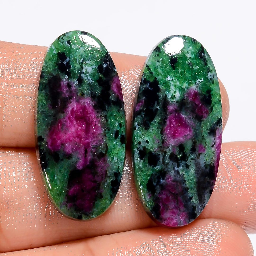 Natural Ruby Zoisite Crystal Pair Ruby Zoisite Pair Stone Flat Back ...