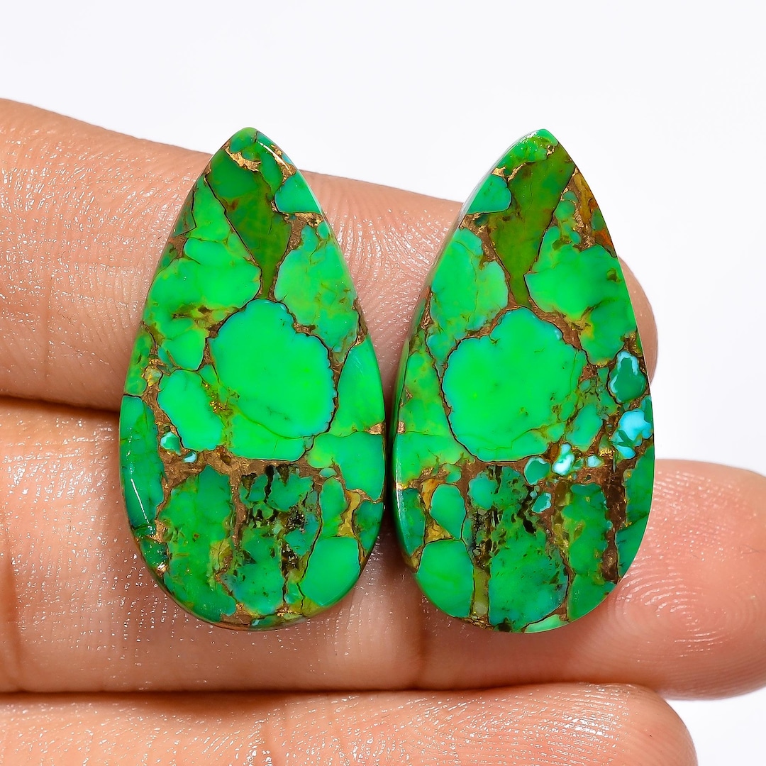 Natural Green Turquoise Stone Pair Both Side High Polished Pair Couple ...