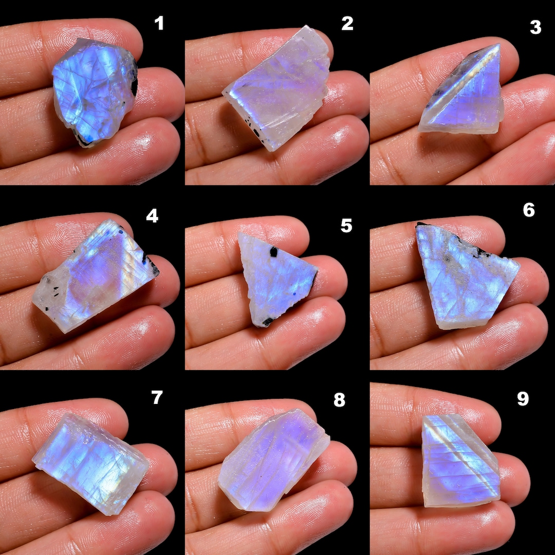 Natural Blue Moonstone Raw Gemstone, Raw Moonstone Rainbow Crystals ...