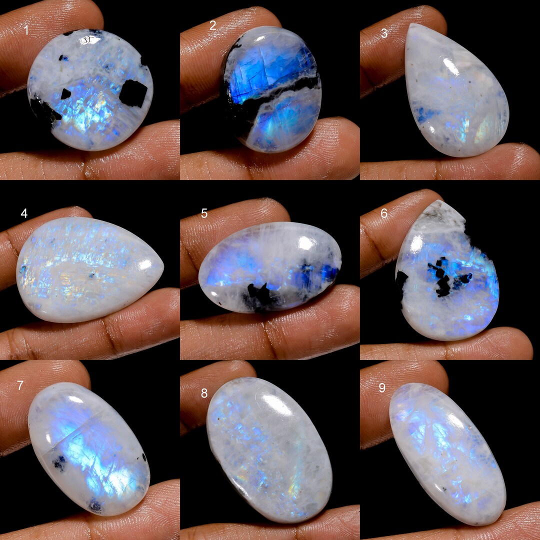 Natural Rainbow Moonstone Blue Fire Moonstone Black Tourmaline Fireplay ...
