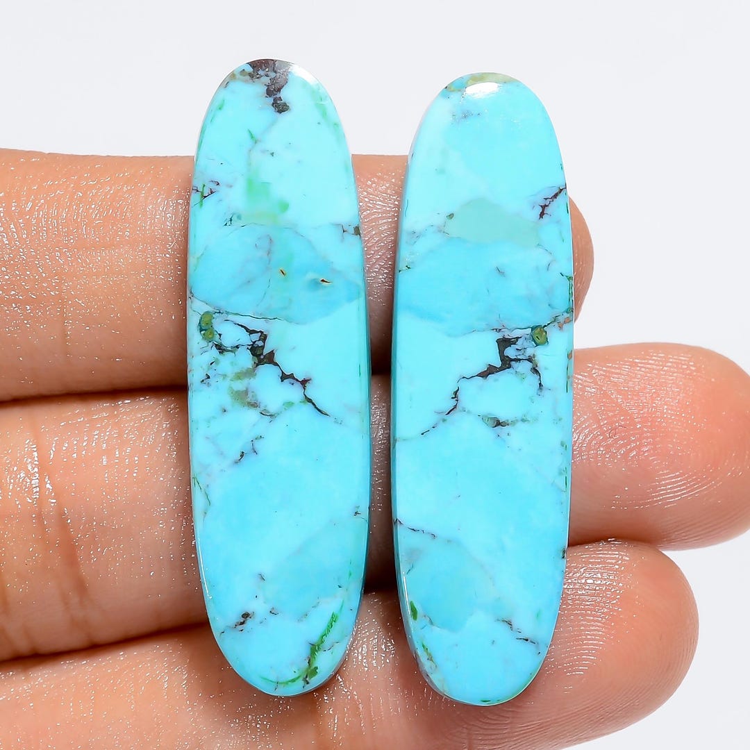 Natural Kingman Turquoise Stone Pair Both Side High Polished Pair Sky ...