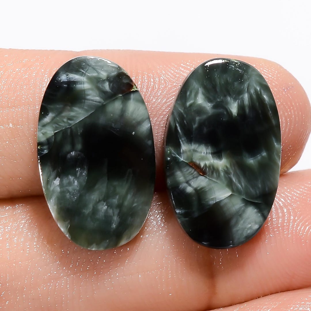 Natural Seraphinite Pair Gemstone Oval Seraphinite Crystal Pair 19X11X3 ...