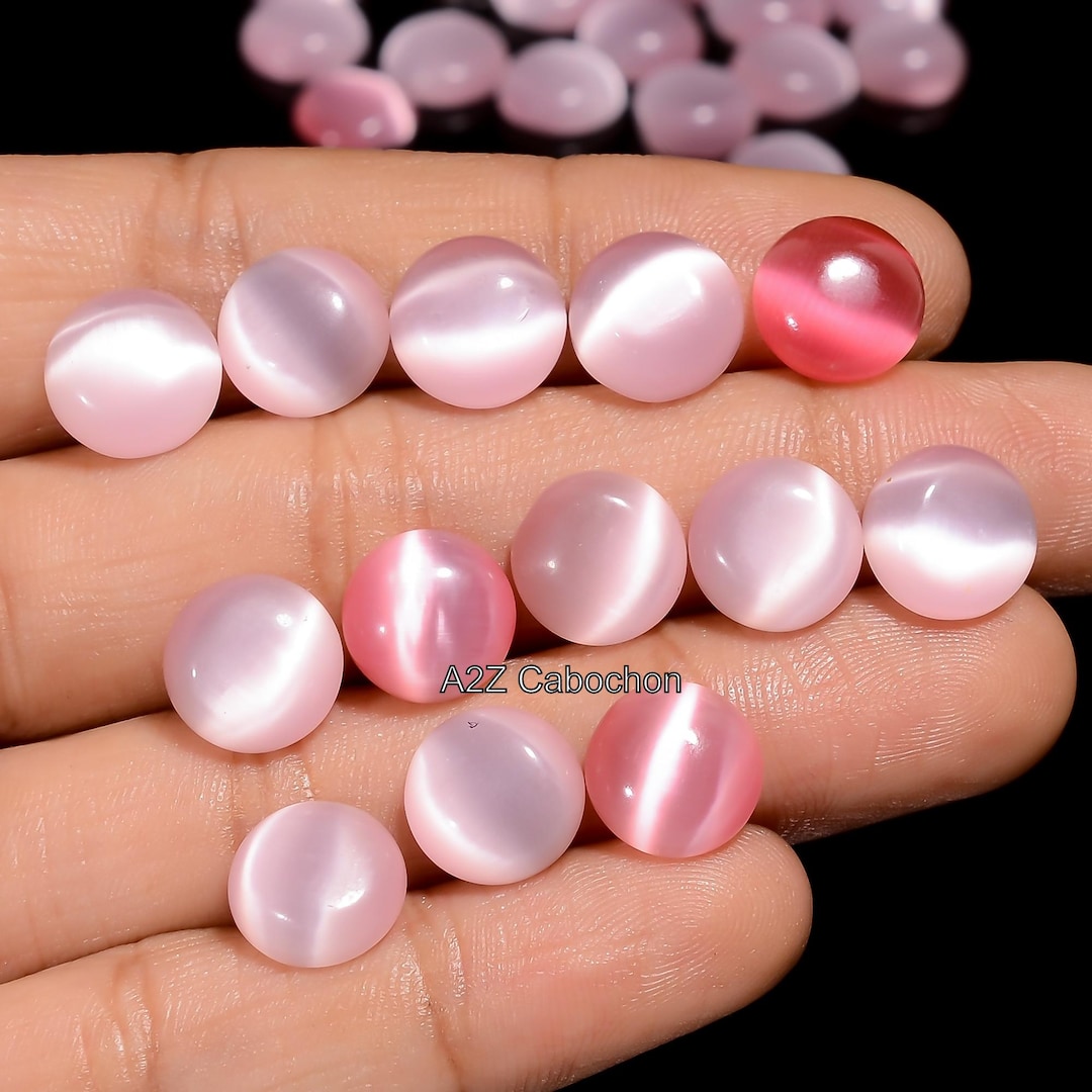 Pink Cats Eye Gemstone 9X9X3 Mm Round Pink Cats Eye Crystal 30 Pieces ...