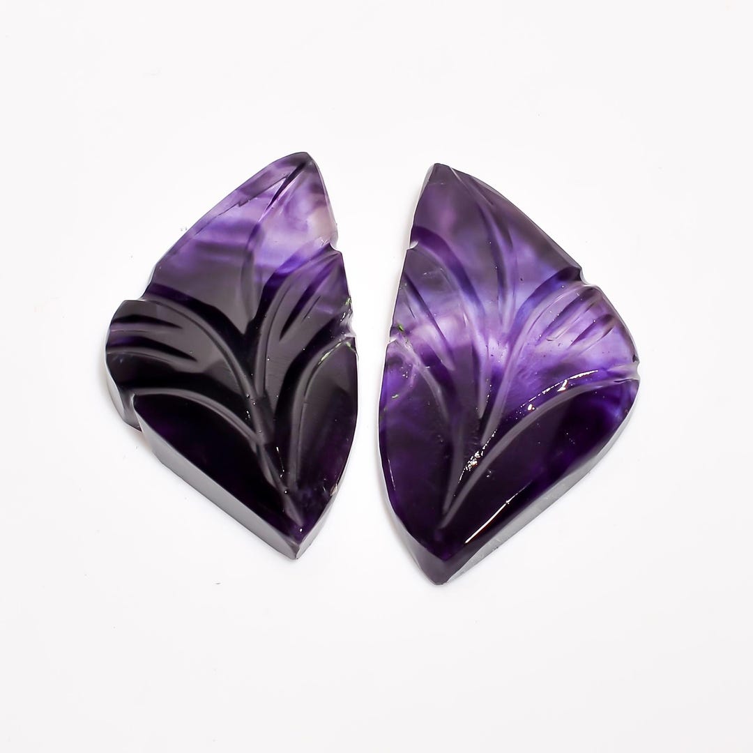 Natural Fluorite Stone Pair Carved Fluorites Flat Back Polished 32X18X5 ...