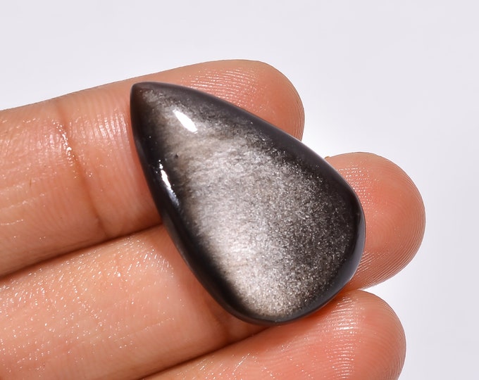 Silver Sheen Obsidian Pear Shape Cabochon Gemstone 20 Ct. 29X18X6 Mm GS ...
