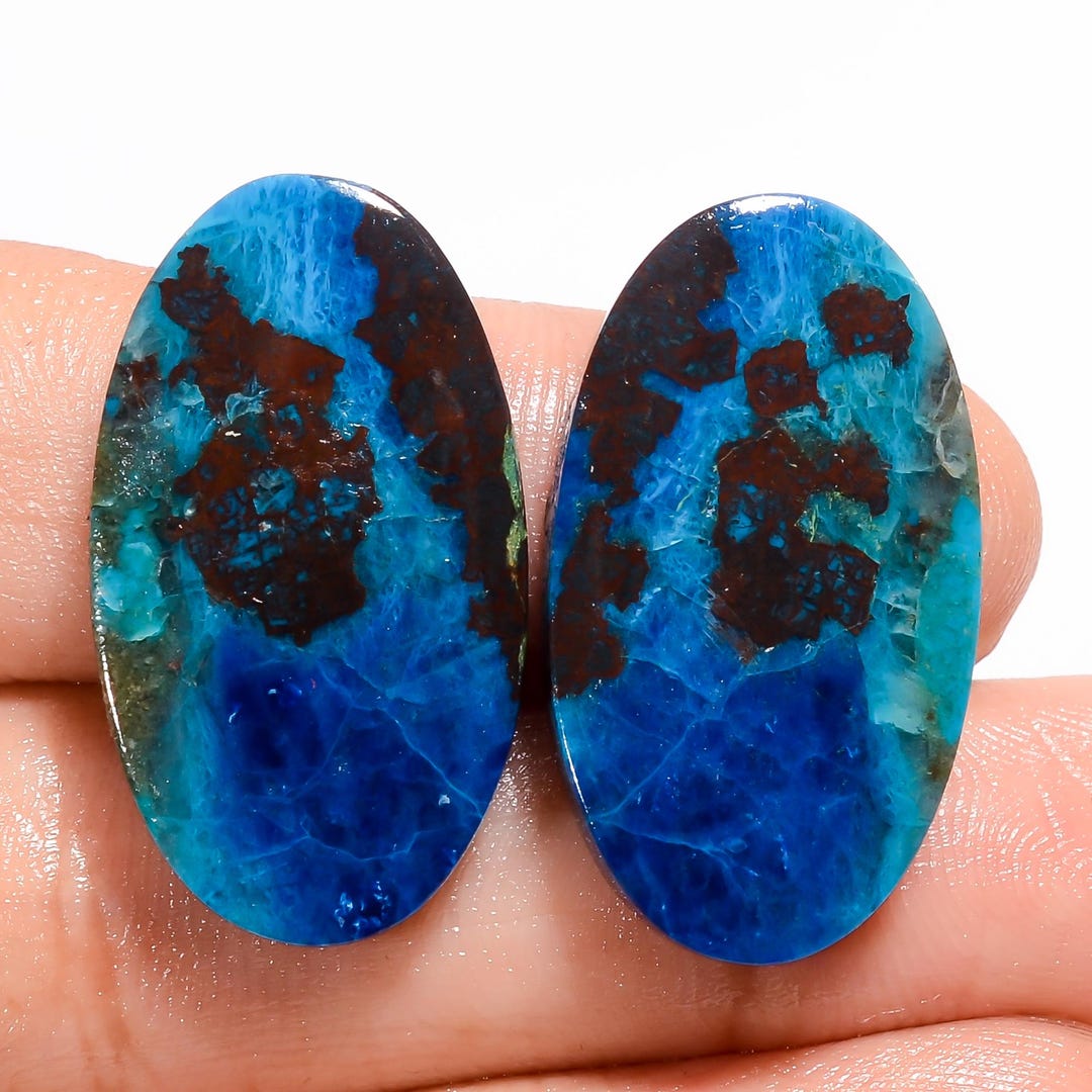 Natural Azurite Pair Stone Oval Shape Azurite Pair Azurite Crystal Pair ...