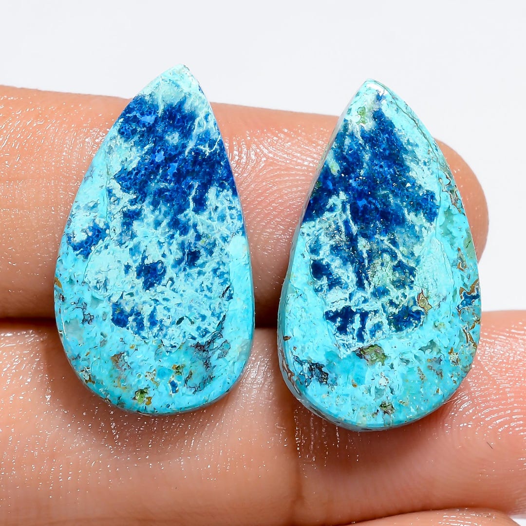 Natural Chrysocolla Pair Gemstone Smooth Both Side Polished Chrysocolla ...