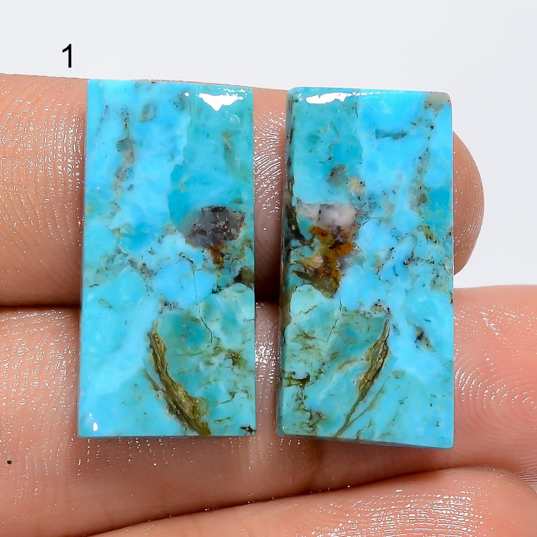 Natural Kingman Turquoise Stone Pair Both Side High Polished Pair Sky ...