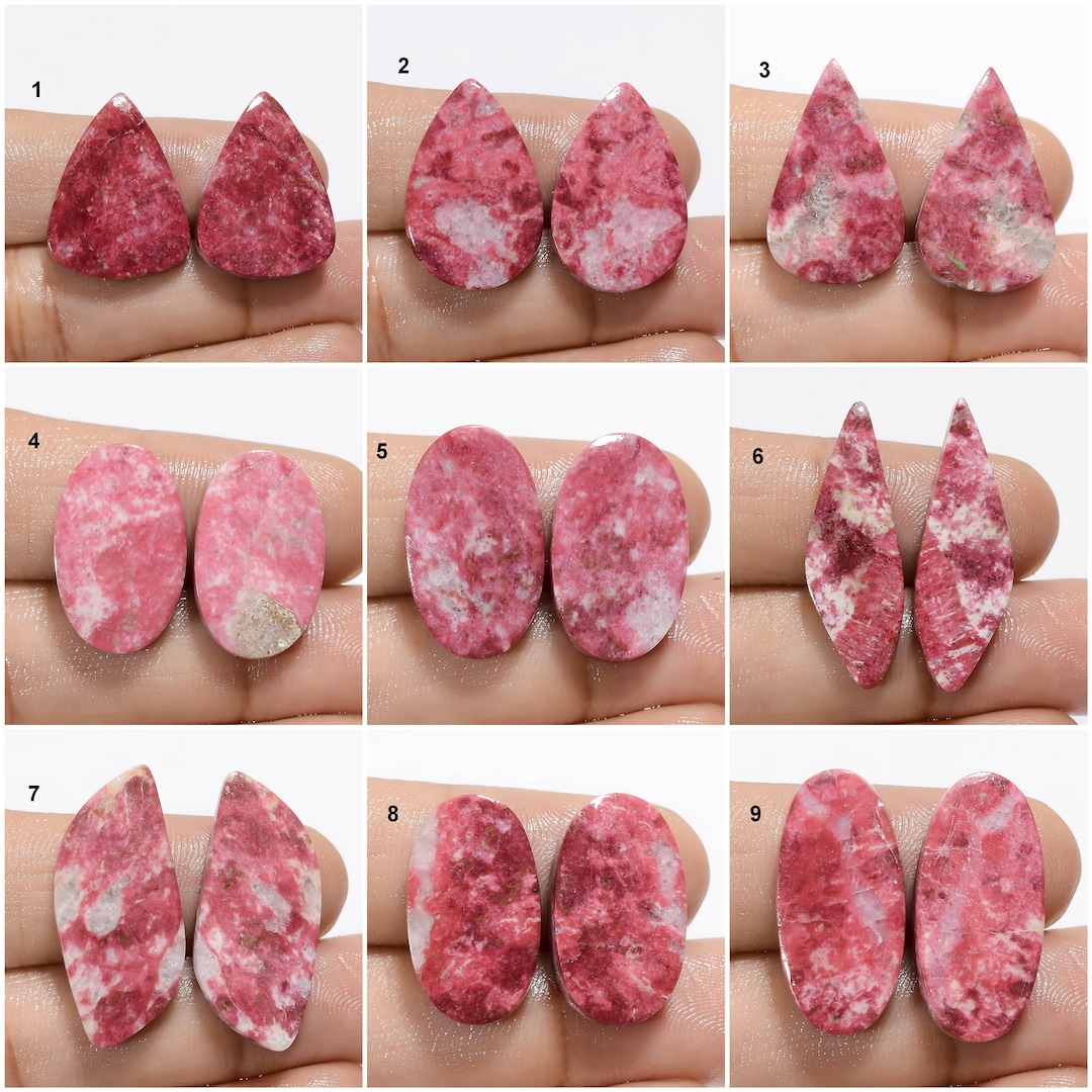 Natural Pink Thulite Pair Cabochon Loose Gemstone Pair Pink Thulite ...