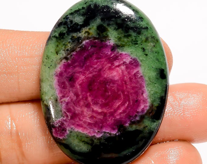 Polished Ruby Zoisite Stone: Natural Pink Crystal Cabochon (38X28X5 Mm ...