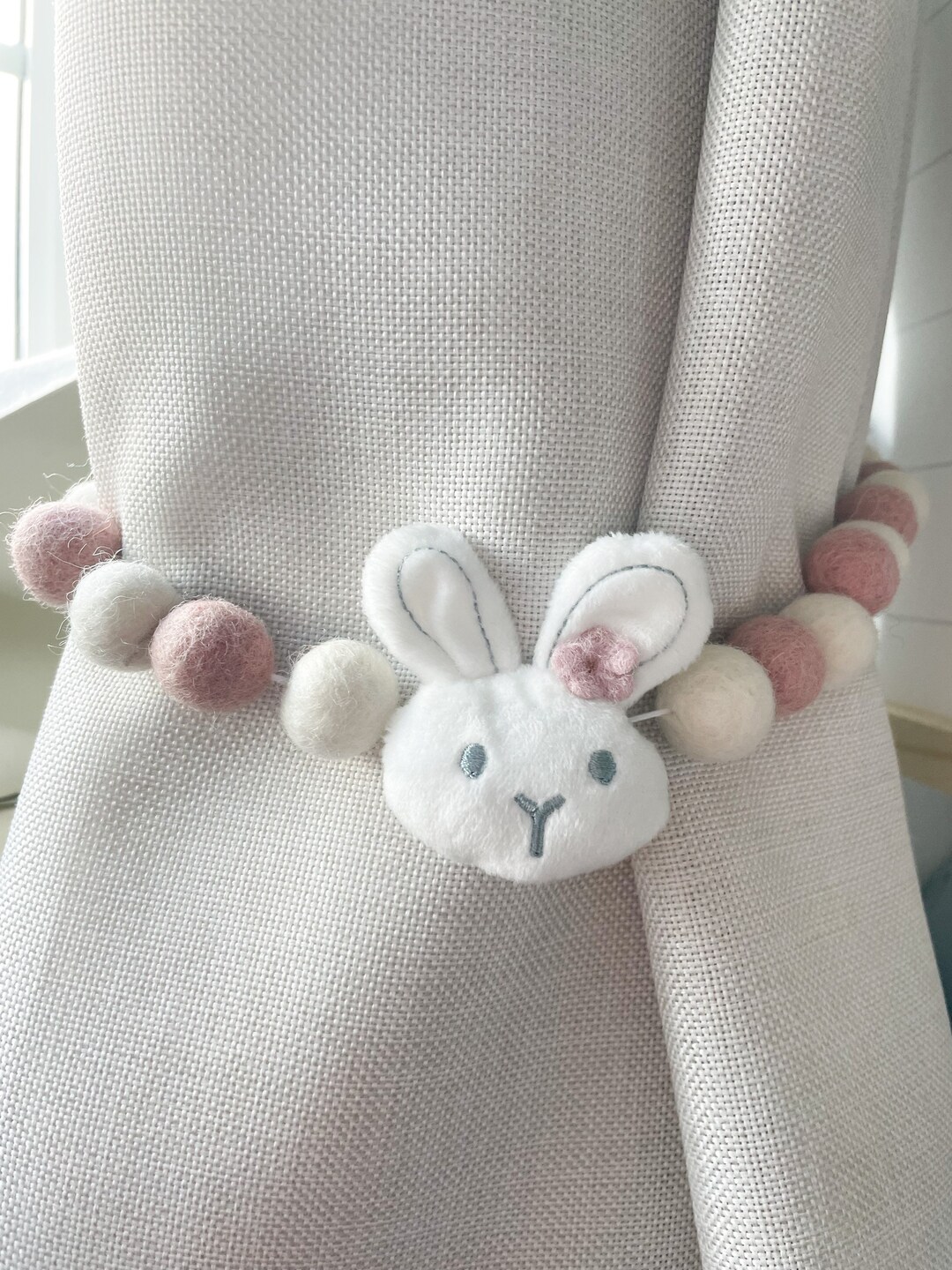 Bunny Felt Ball Curtain Tie Backs: Dusky Pink Nursery Decor - Etsy UK